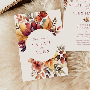 Autumn Fall Wedding Invitations, Burgundy & Orange Foliage Wedding ...