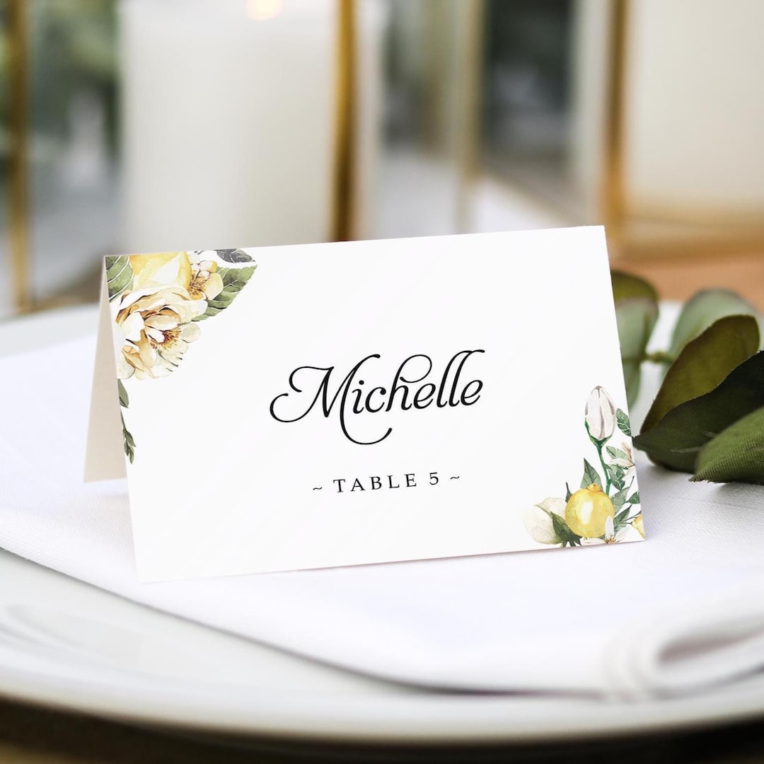 Lemon Wedding Place Cards | Guest Name Printing Included + Menu Choices ...