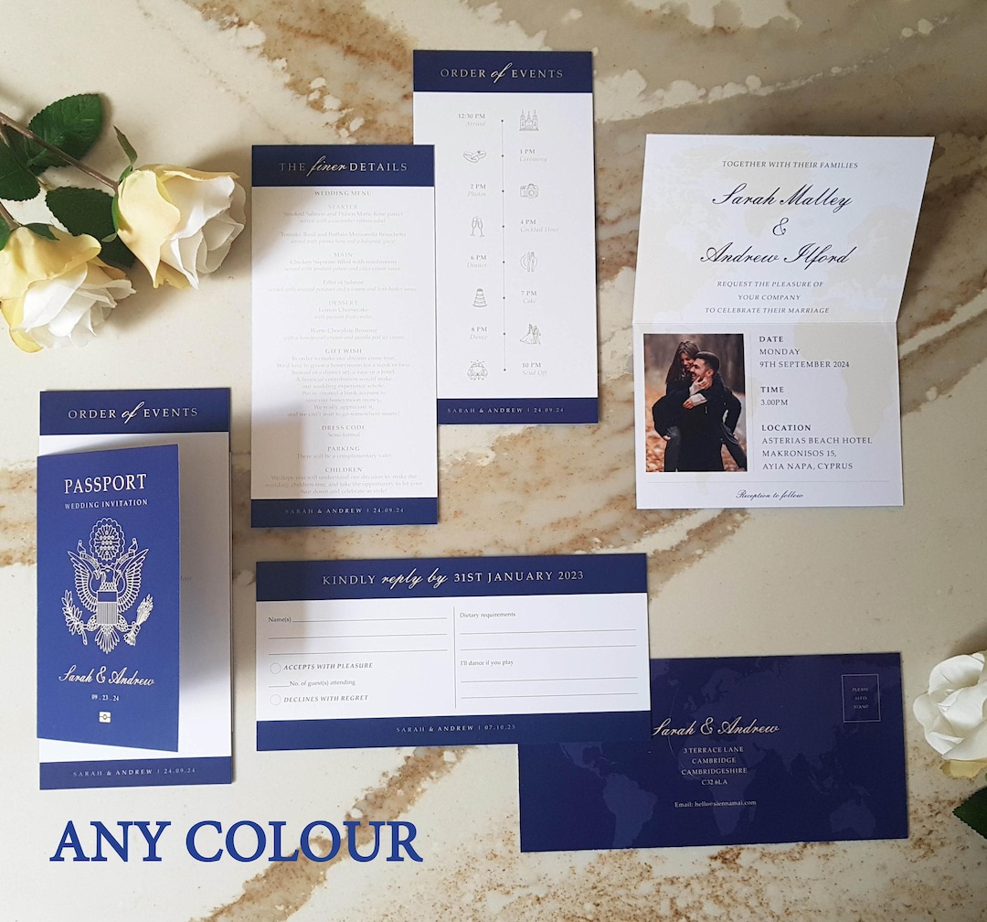 Passport Wedding Invitation Set USA in Any Colour - Boarding Pass RSVP ...