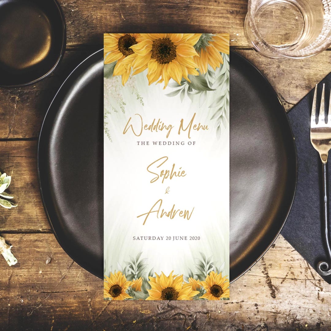 Sunflower Wedding Menus - DL Size - Wedding Table Decorations - Wedding ...