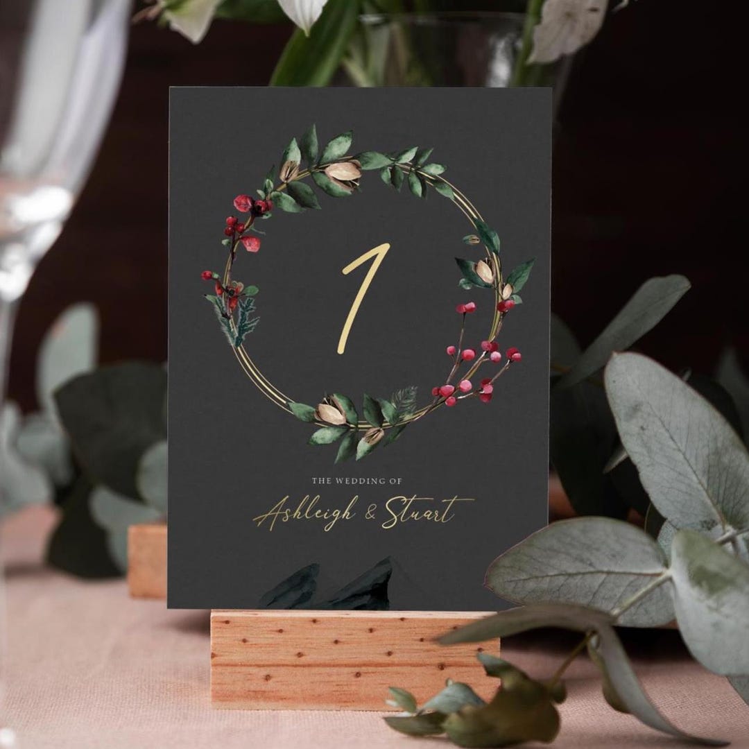 Winter Christmas Table Numbers or Table Names | Black & Gold | A5 ...