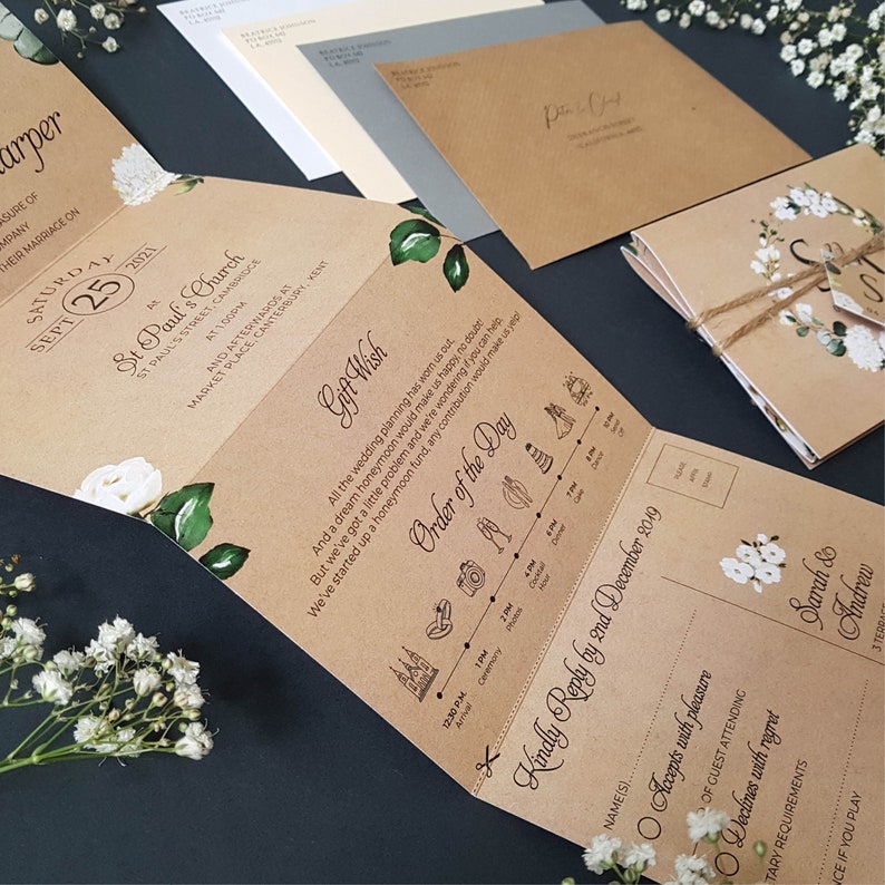 Rustic Wedding Invitation Set White Floral Including - Etsy