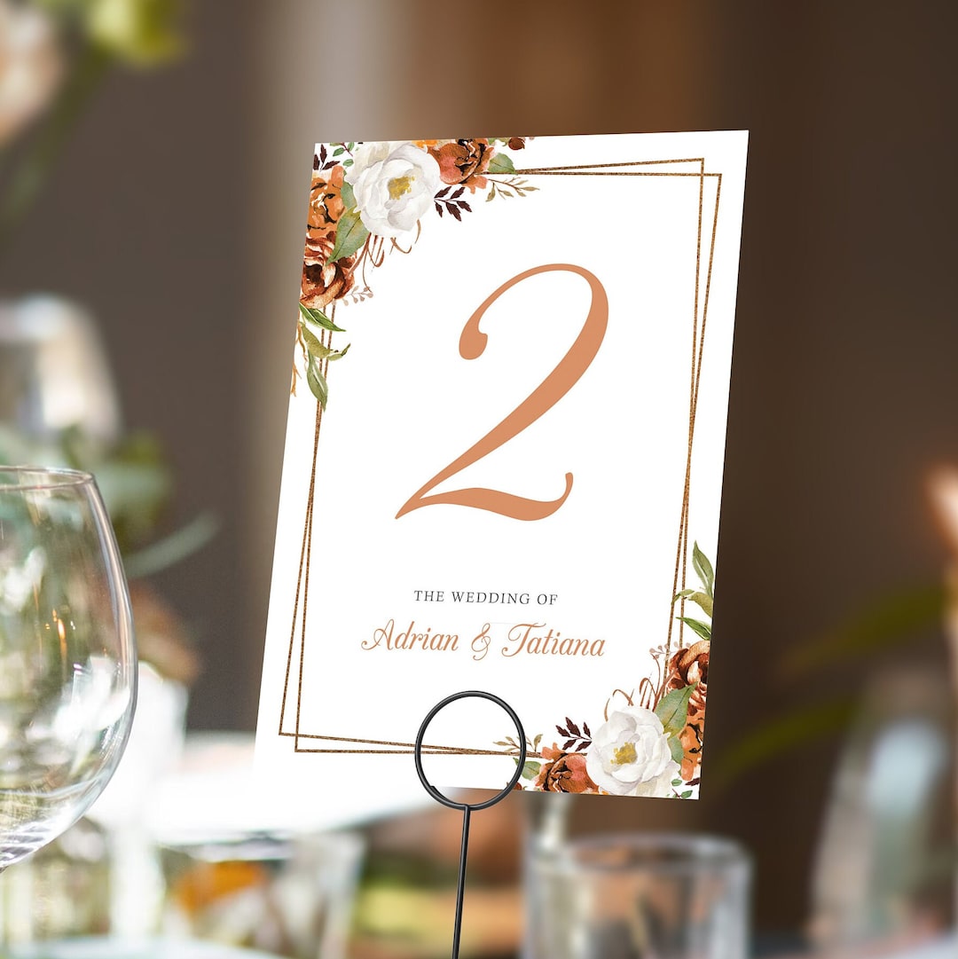 Autumn Fall Table Numbers or Table Names | Any Colour Font | Floral A5 ...