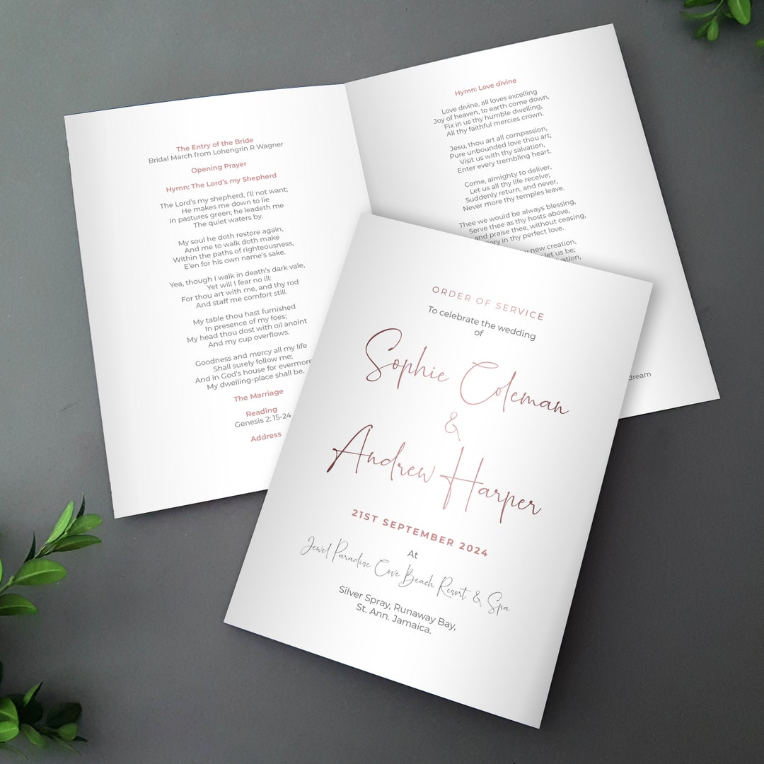 Script Order of Service for Weddings in Any Colour | Order of the Day ...