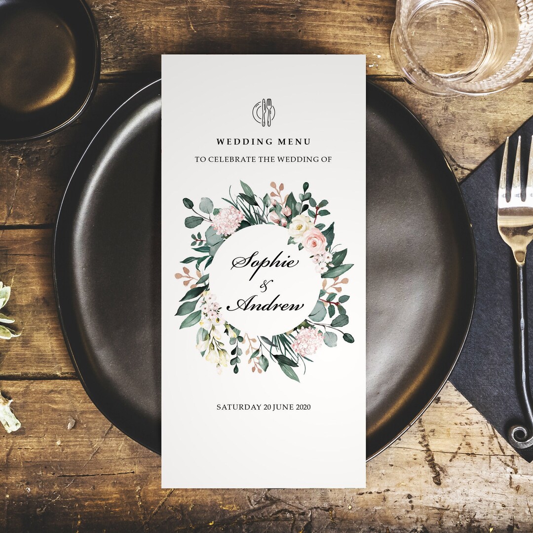 Wildflower Wedding Menus - DL Size Menus - Personalised Wedding Menus ...