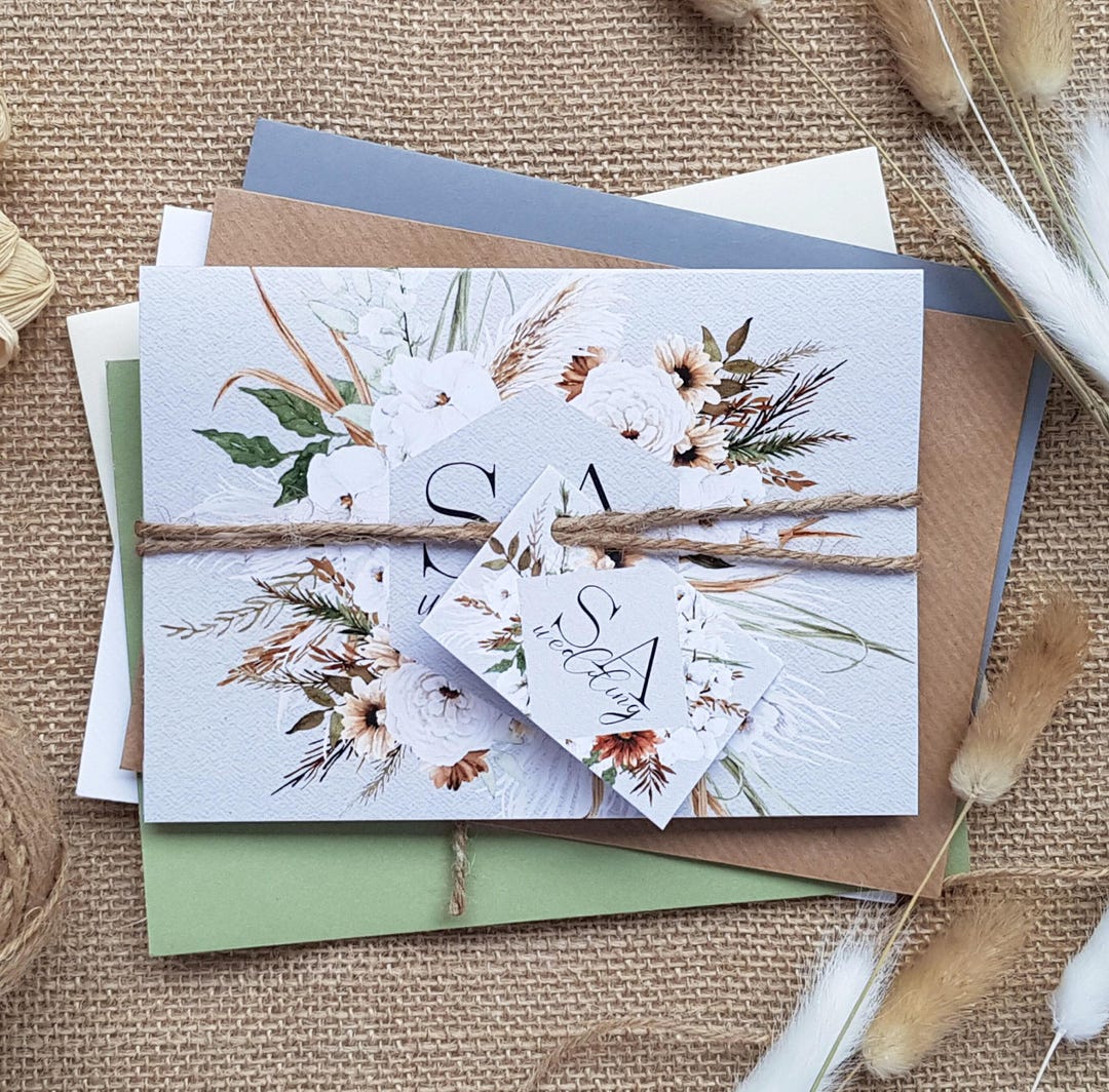 Boho Wedding Invitation Set - Luxury Wedding Invites With Tags, Rustic ...