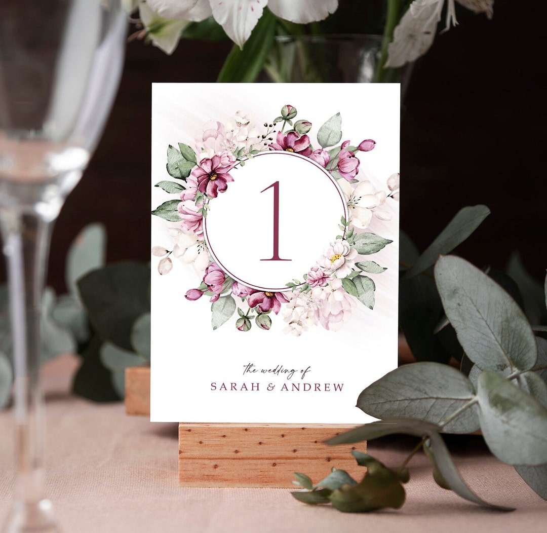 Pink Floral Table Numbers or Table Names | Any Colour Font | A5 Double ...