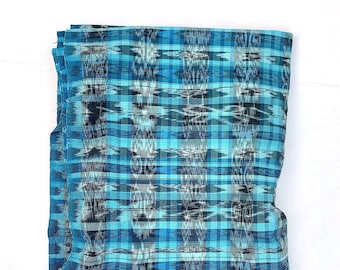 Blue Indigo Ikat Fabric 3.7 Yards Throw Handwoven Vintage Ethnic ...