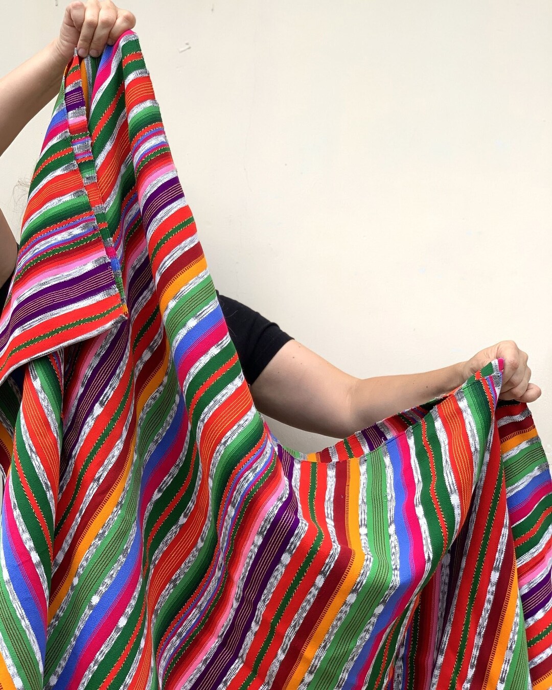 Vintage Handwoven Striped Rainbow Textile 4.4 Yards for Bed Cover ...