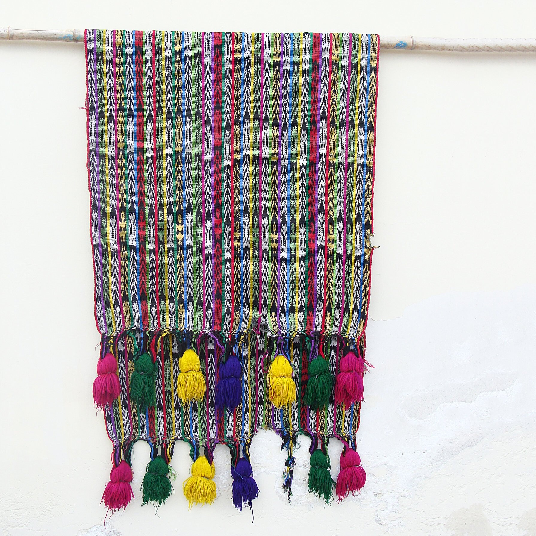 Bright Vintage Rebozo Hand-woven in Guatemala | Ethnic Throw With Wool ...