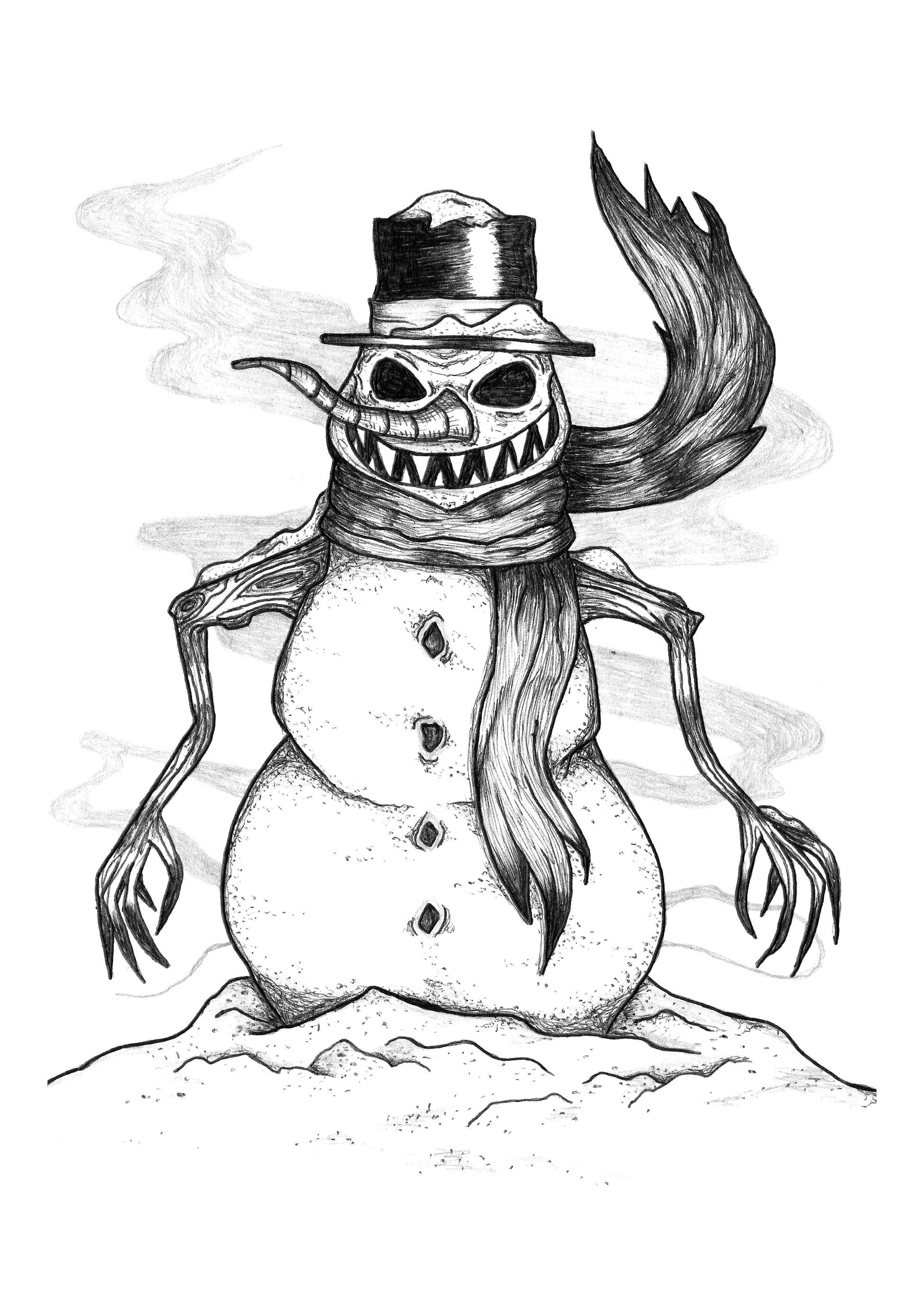 Creepy Snowman Inktober Print: Gothic Winter Art - Etsy