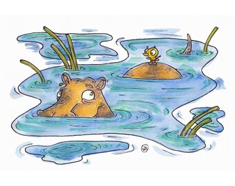 Cartoon Hippo Drawing - Etsy UK