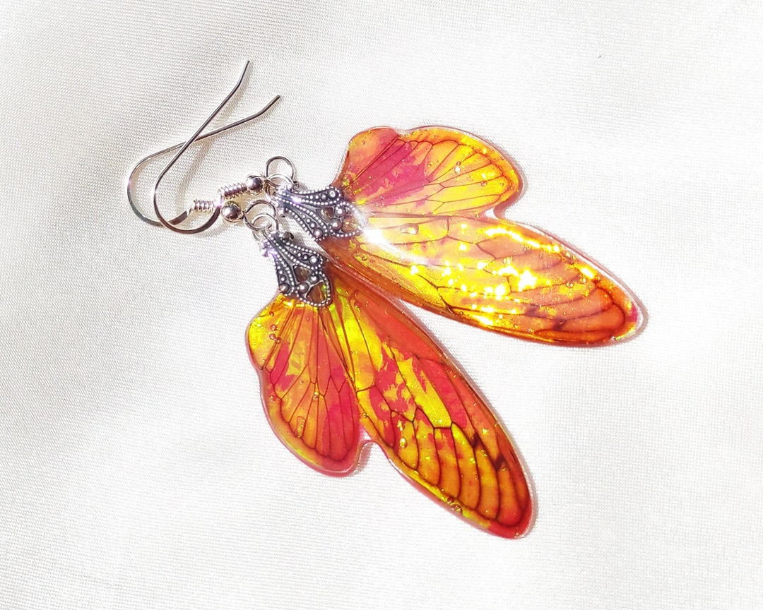 Enchanted Cicada Wing Fairy Jewelry, Sterling Silver Iridescent Red ...