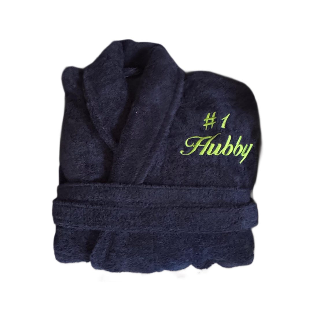 Navy Bamboo Cotton Bathrobe: Plush Embroidered Spa Robe Christmas Gift ...