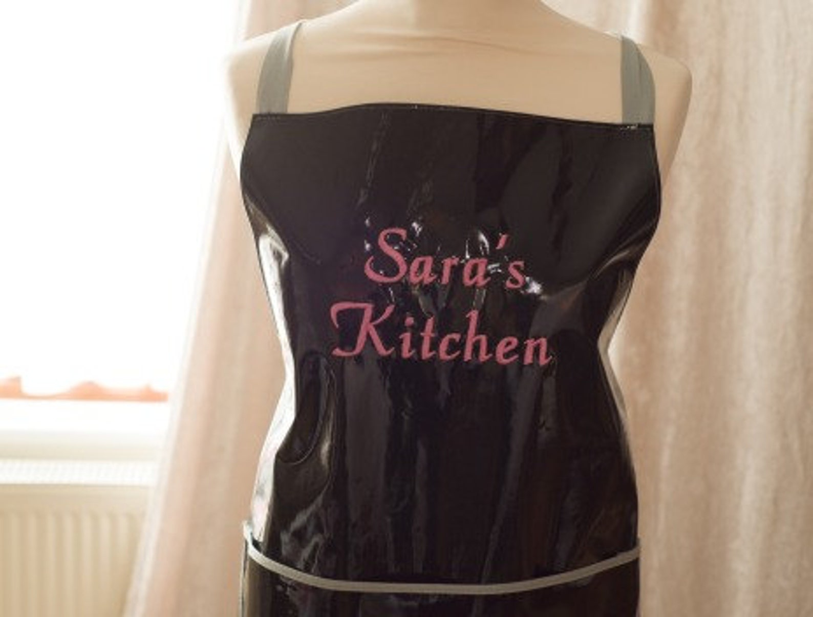 Personalised Smart Elegant Black PVC Apron Large Pocket Wipe - Etsy UK