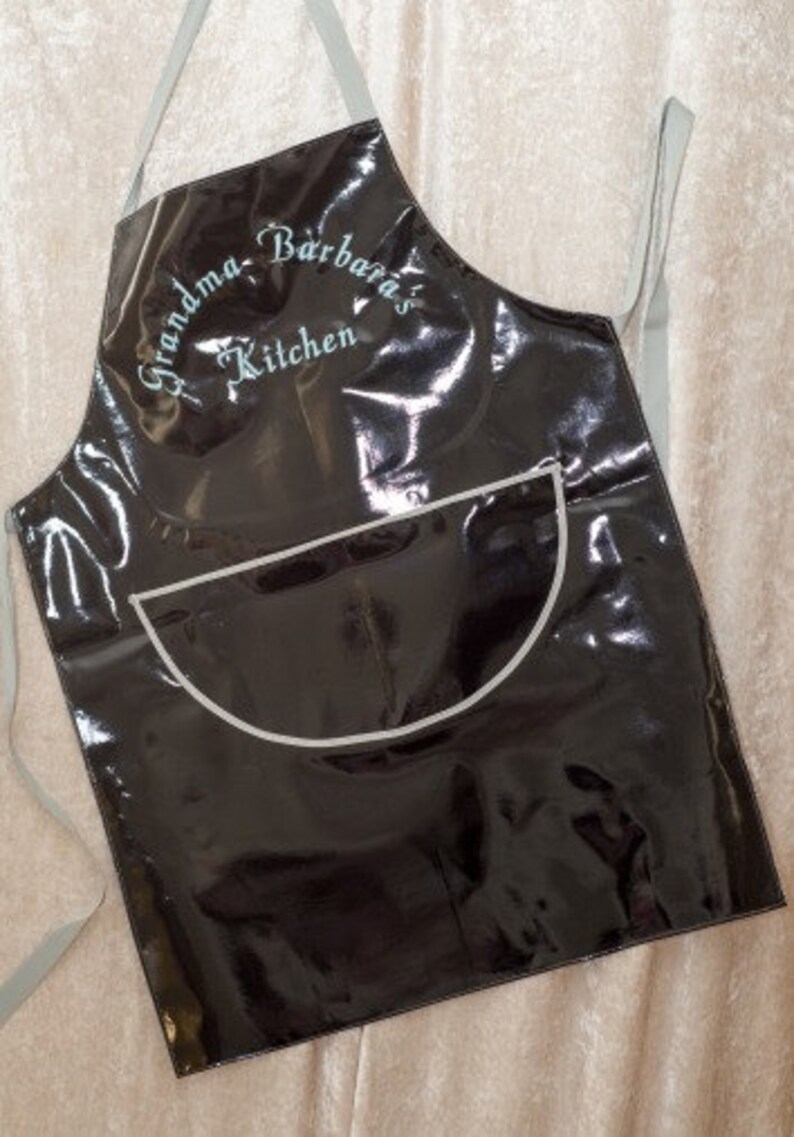 Personalised Smart Elegant Black PVC Apron Large Pocket Wipe - Etsy UK
