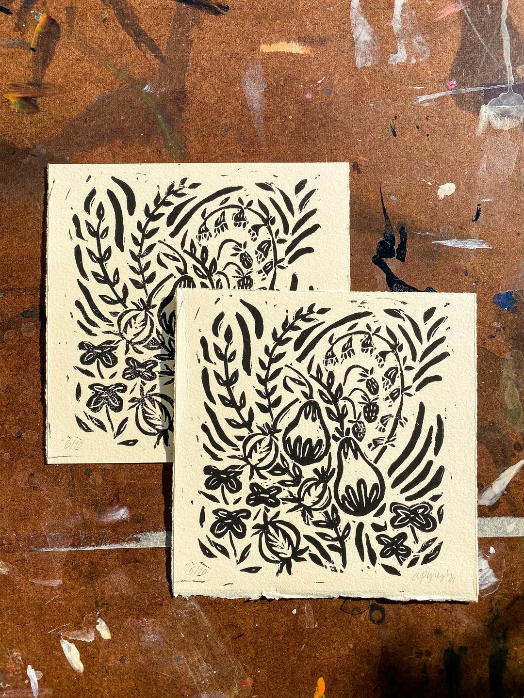 Pear Garden 2 | Linocut Block Print | 6x6 - Etsy