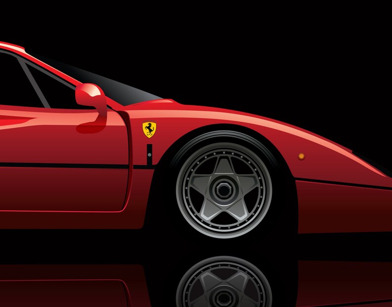 1987 FERRARI F40 Side Profile, Classic Sports Car, F40 Poster, Digital ...