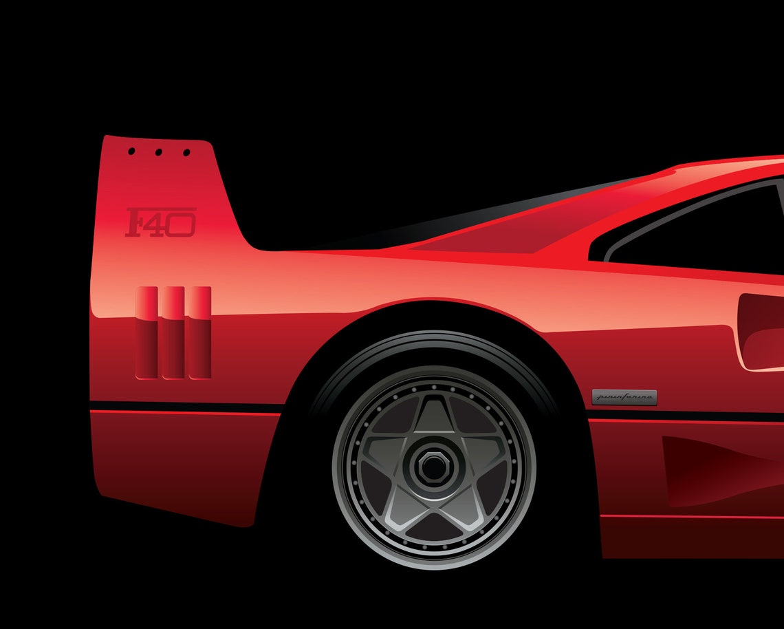 1987 FERRARI F40 Side Profile, Classic Sports Car, F40 Poster, Digital ...