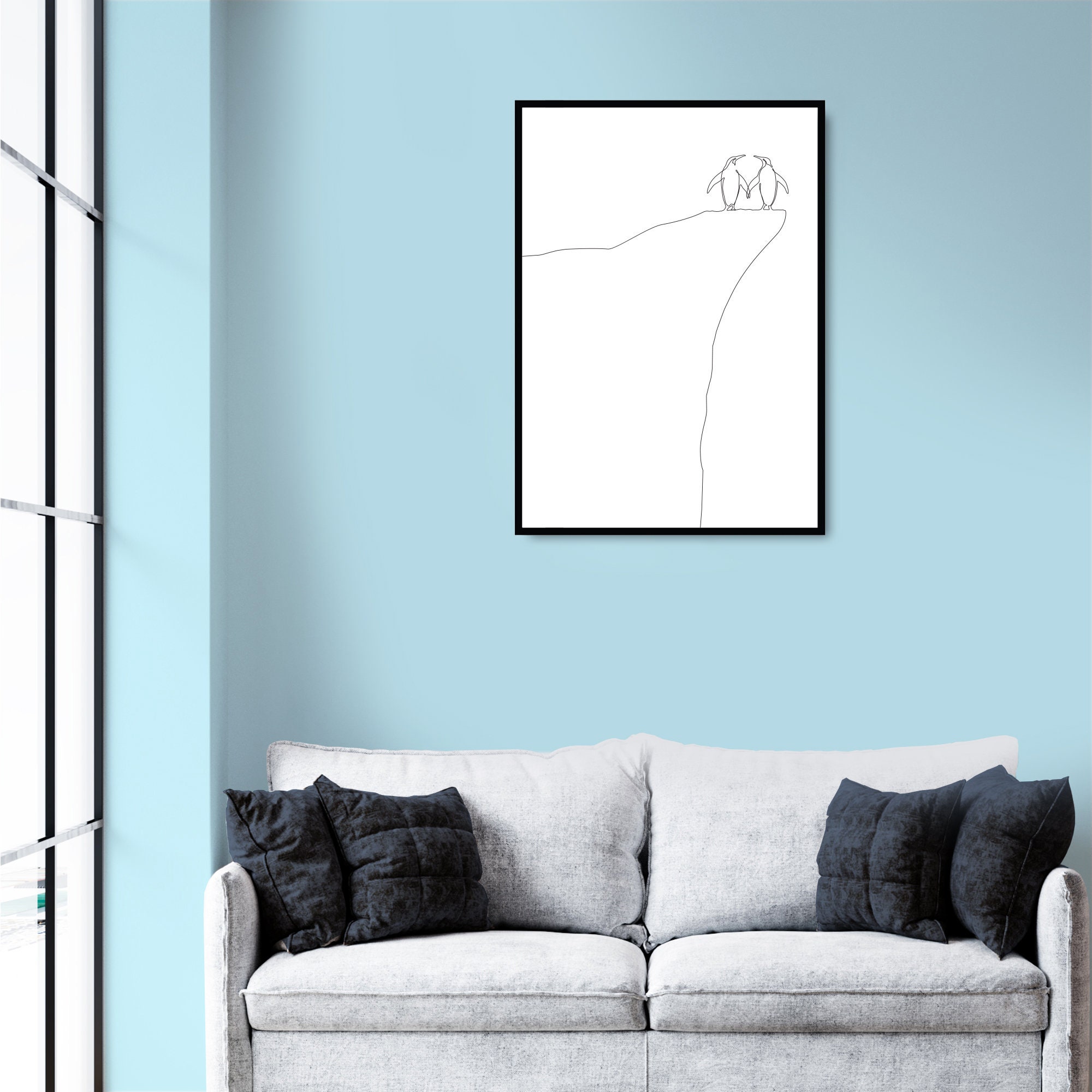 Penguin Continuous Line Art, Line Art Digital Download, Wall Hanging ...