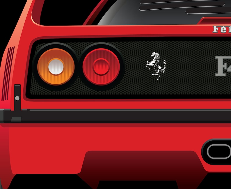 1987 FERRARI F40, Rear View, Classic Sports Car, F40 Poster, Digital ...