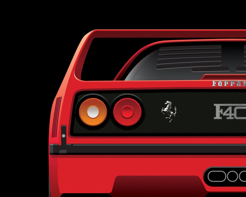1987 FERRARI F40, Rear View, Classic Sports Car, F40 Poster, Digital ...