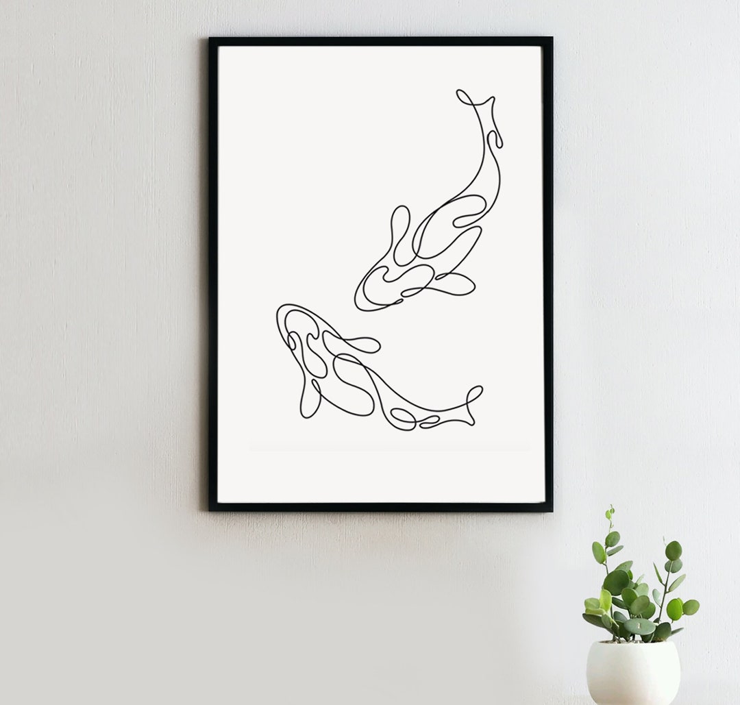 Japanese Koi Line Art Print: Minimalist Wall Decor (digital Download ...