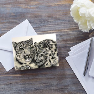 TWO SNOW LEOPARDS Card, Big Cats Snuggling, Animal Lover, Winter ...