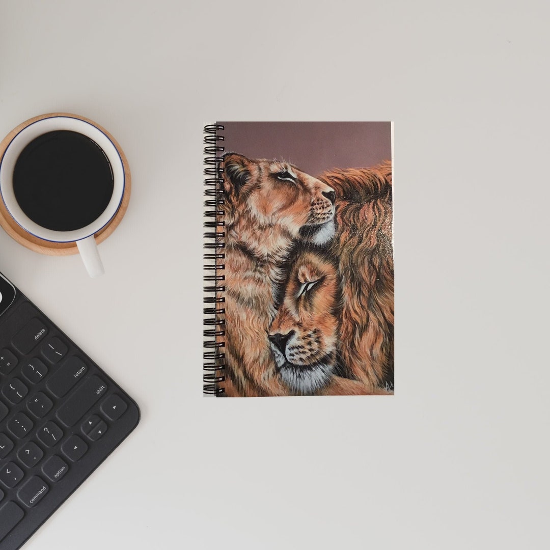 LIONS NOTEBOOK, Lion Snuggling Jotter, A5 Zoo Animal Notepad, Romantic ...