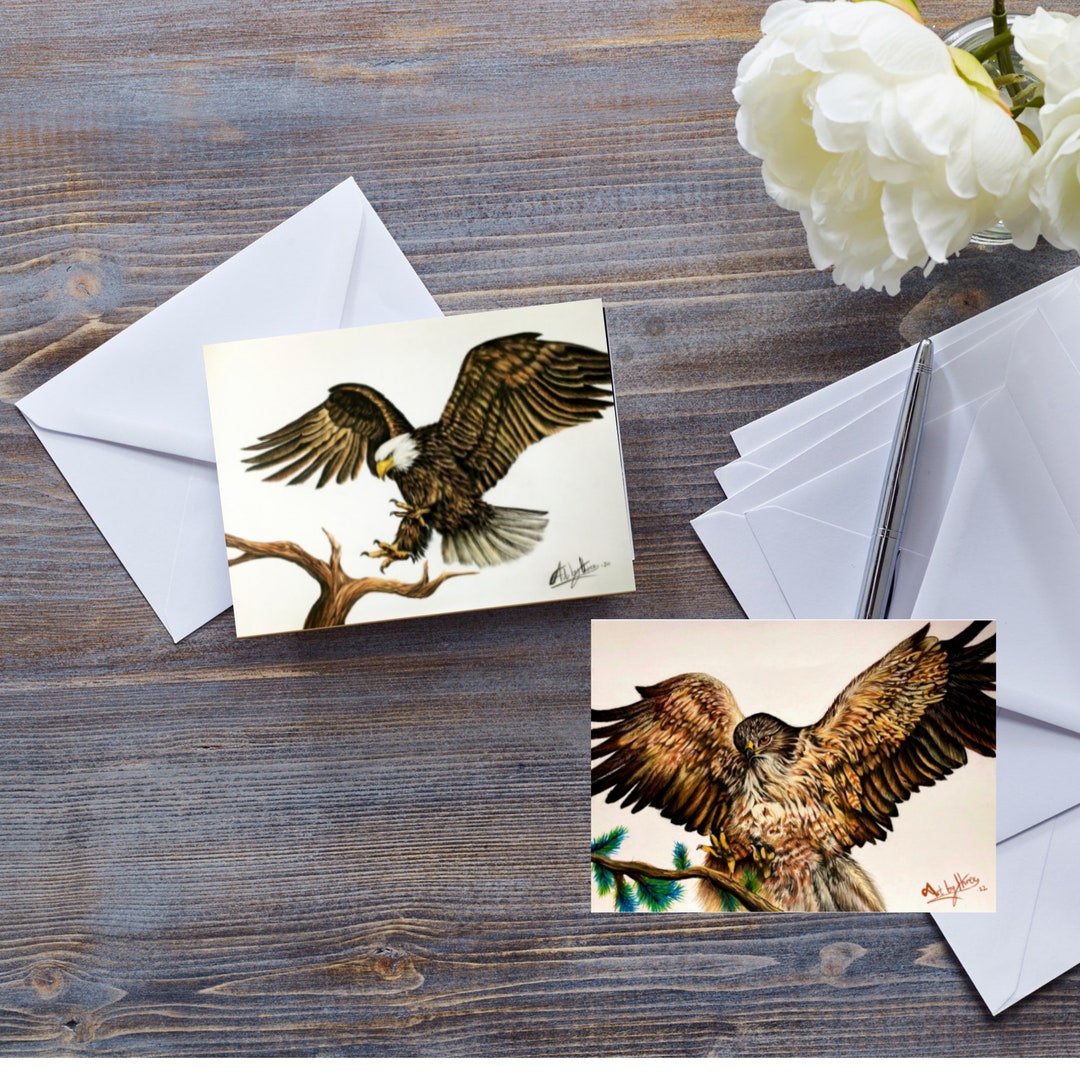 EAGLE FLYING BLANK Card, American Bald Eagle Art, Bird of Prey Card ...