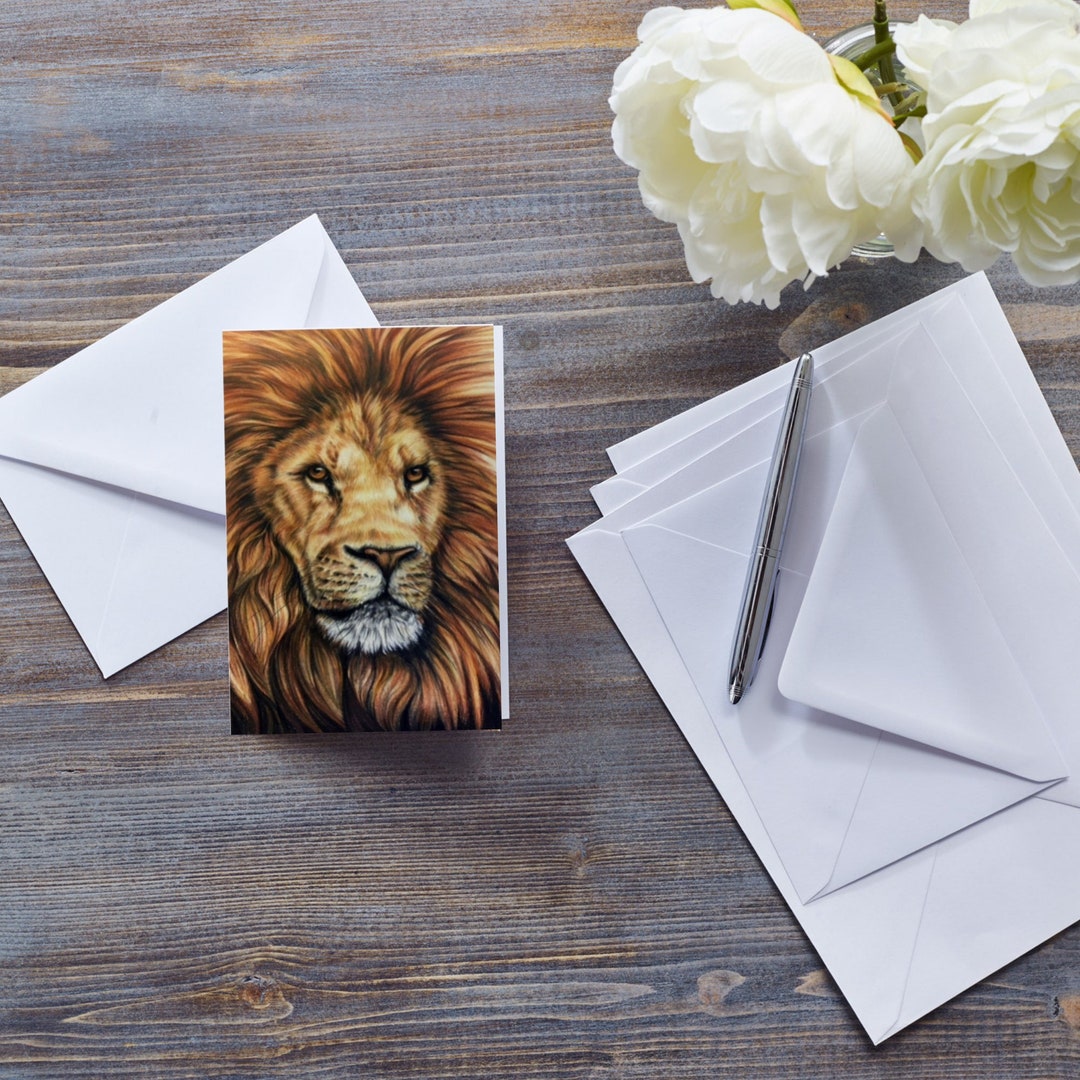 LION DRAWING CARD, Male Lion With Mane Art, Big Cat Card for Kids, for ...