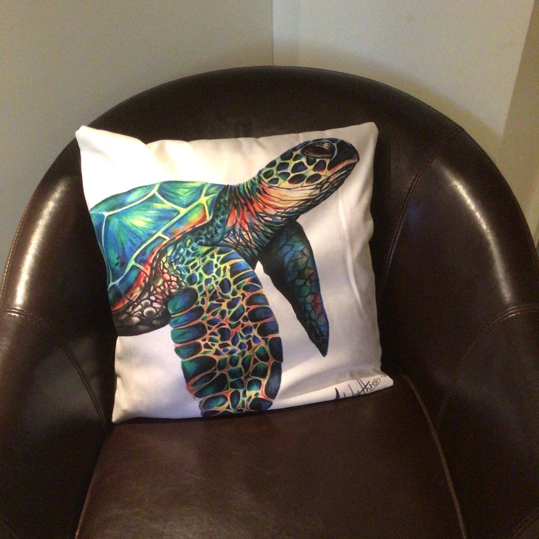 SEA TURTLE CUSHION, Rainbow Colour Throw Pillow, Wildlife Home Decor ...