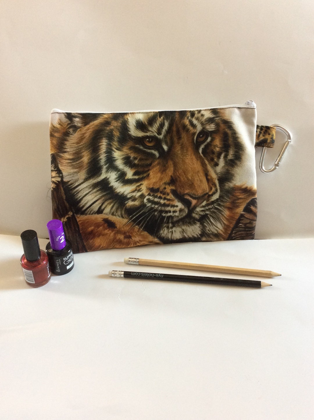 TIGER CANVAS BAG, Tiger Makeup Cosmetic Bag, Tiger Zipper Pouch, Tiger ...