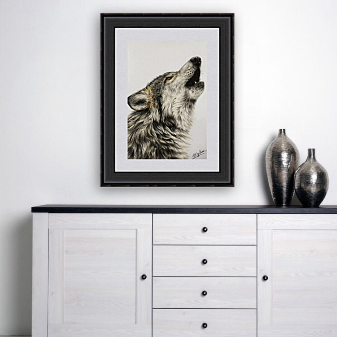 HOWLING WOLF POSTER, Grey Wolf Pencil Drawing, Colour Illustration ...