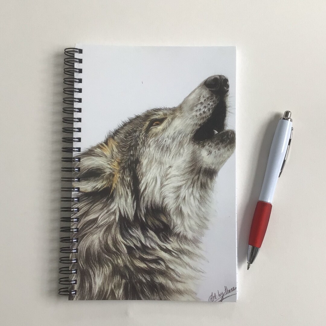 HOWLING WOLF NOTEBOOK, A5 Lined Animal Notepad, Grey Wolf Stationery ...