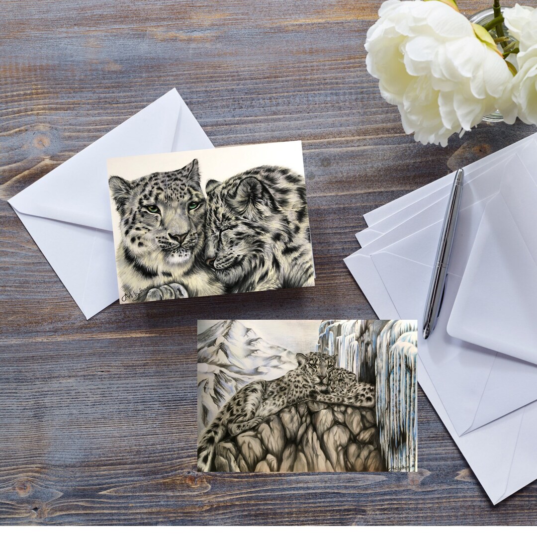 TWO SNOW LEOPARDS Card, Big Cats Snuggling, Animal Lover, Winter ...