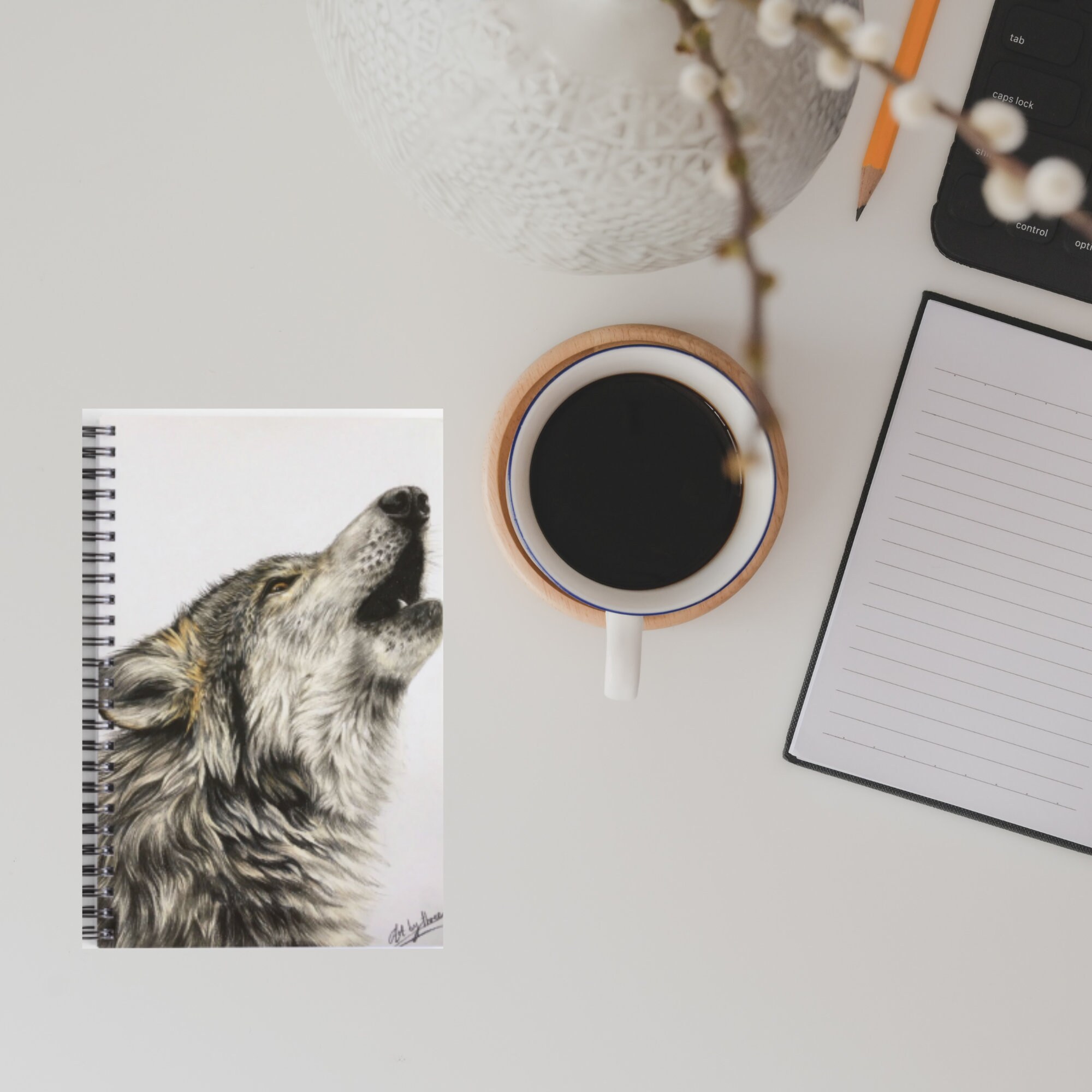 HOWLING WOLF NOTEBOOK, A5 Lined Animal Notepad, Grey Wolf Stationery ...