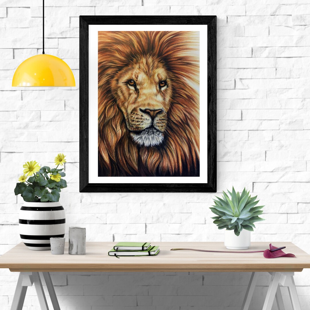 LION ART PRINT, Lion Drawing Poster, Male Lion Illustration, Art for ...