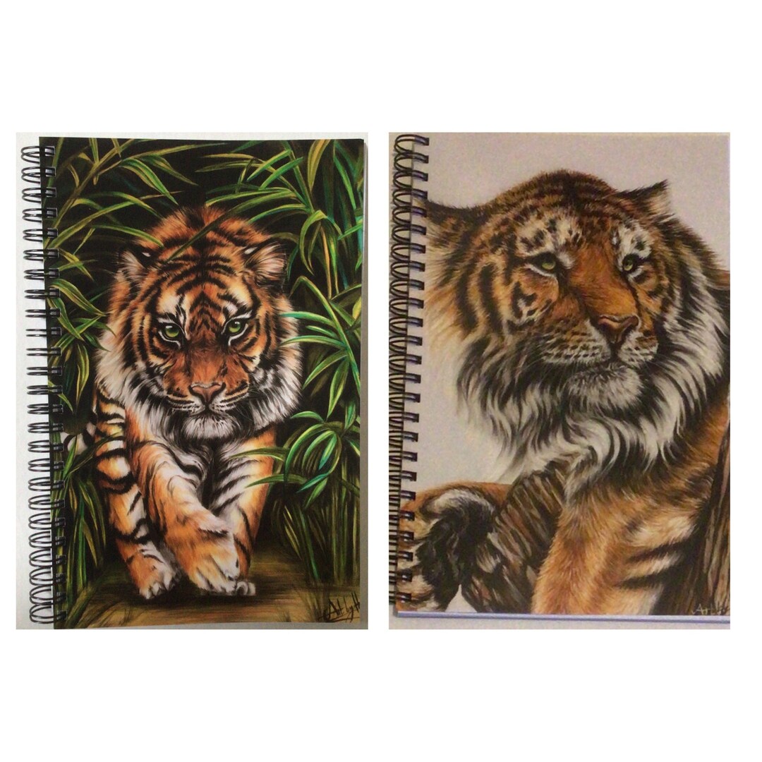 TIGER NOTEBOOK, A5 Lined Animal Notepad, Prowling Tiger Pad, Big Cat ...