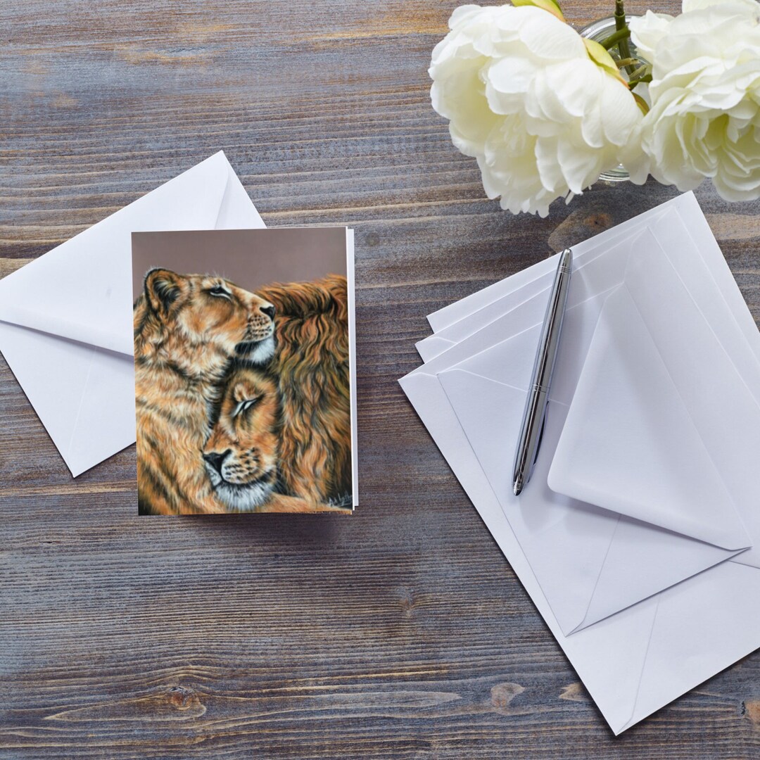 TWO LIONS CARD Cute Big Cat Card Lion Lover Card Lions - Etsy