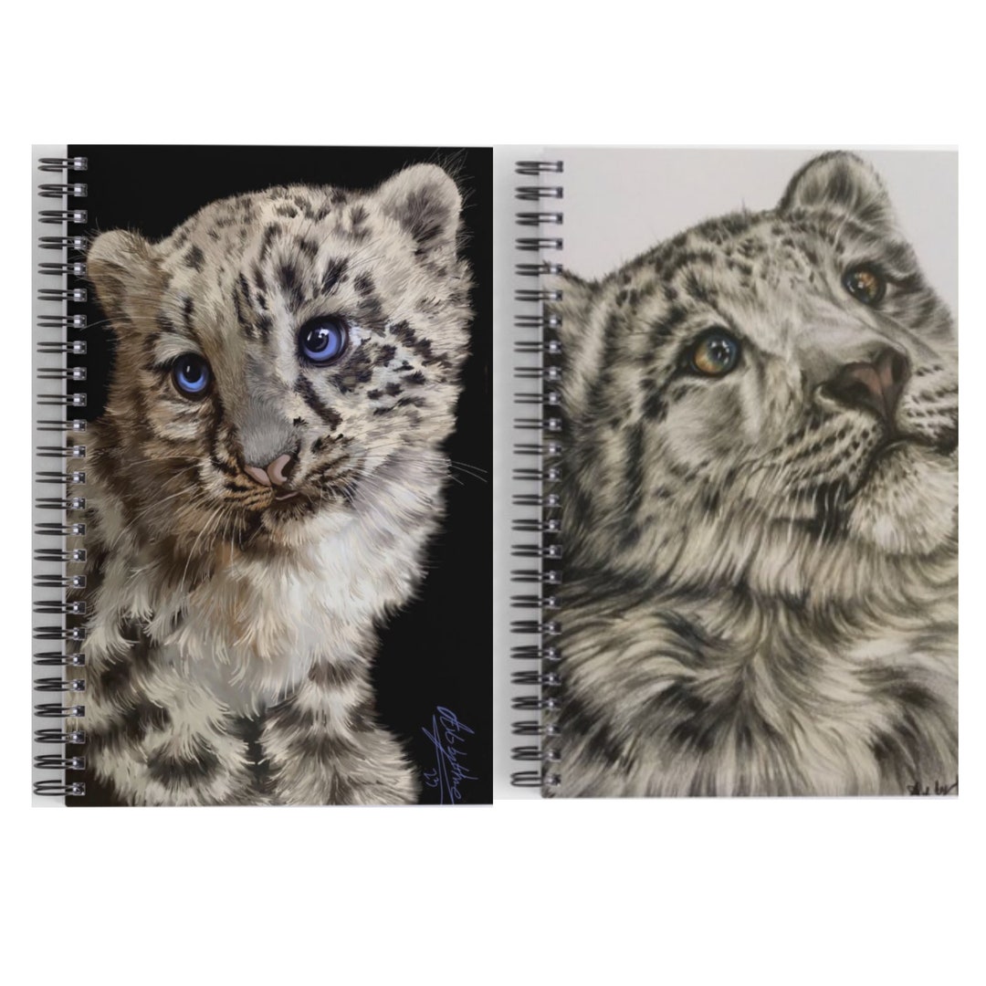 SNOW LEOPARD NOTEBOOK, A5 Lined Animal Notepad, Cute Leopard Cub, Big ...