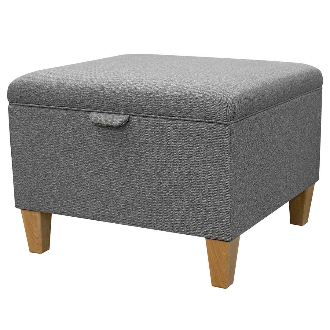 24" X 24" Large Storage Footstool Box in a Herringbone Grey Fabric ...