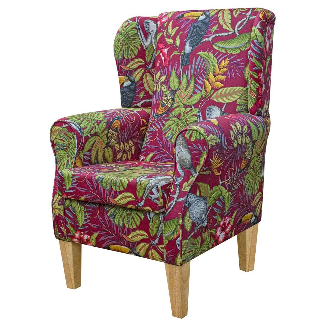 Rainforest Tropical Wingback Armchair in Cranberry Red | Handmade in ...