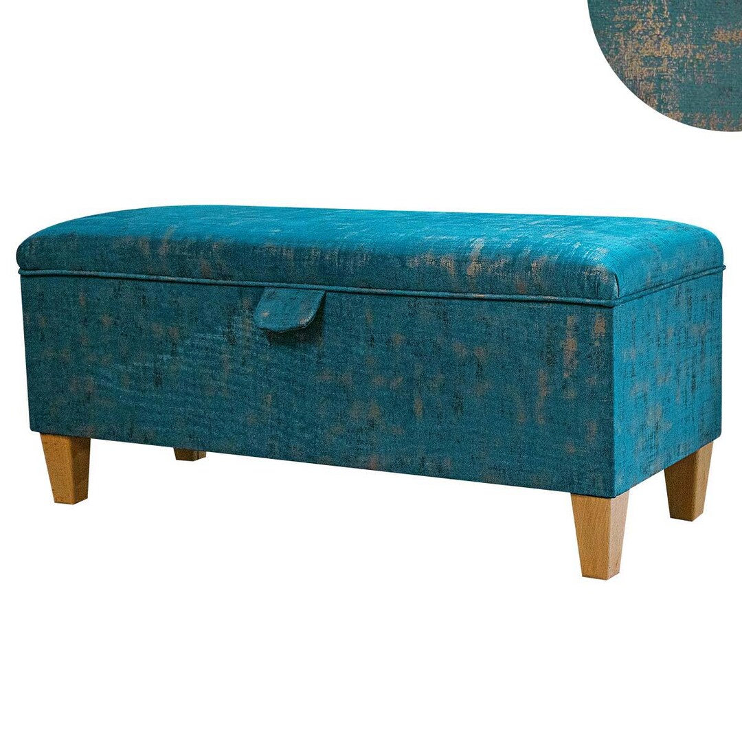 Teal & Brushed Gold Storage Bench | Luxury Ottoman | Handmade in ...