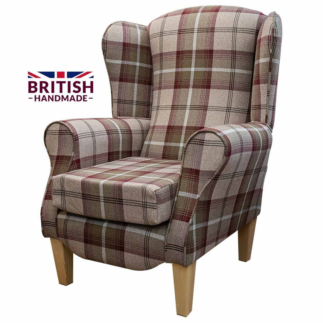 Luxury Brown Tartan Handmade Padded Wingback Armchair | Duchess ...