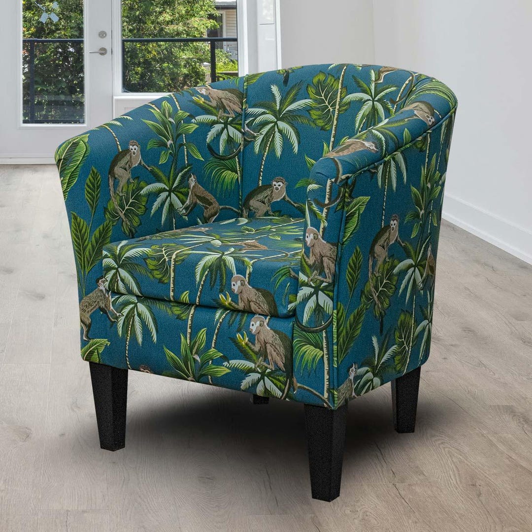 Teal Monkey Tub Chair | Blue Tropical Barrel Chair | Handmade in ...