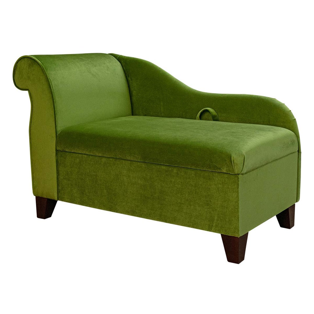 Handmade Olive Green Velvet Storage Chaise Longue: Ottoman Blanket Box ...