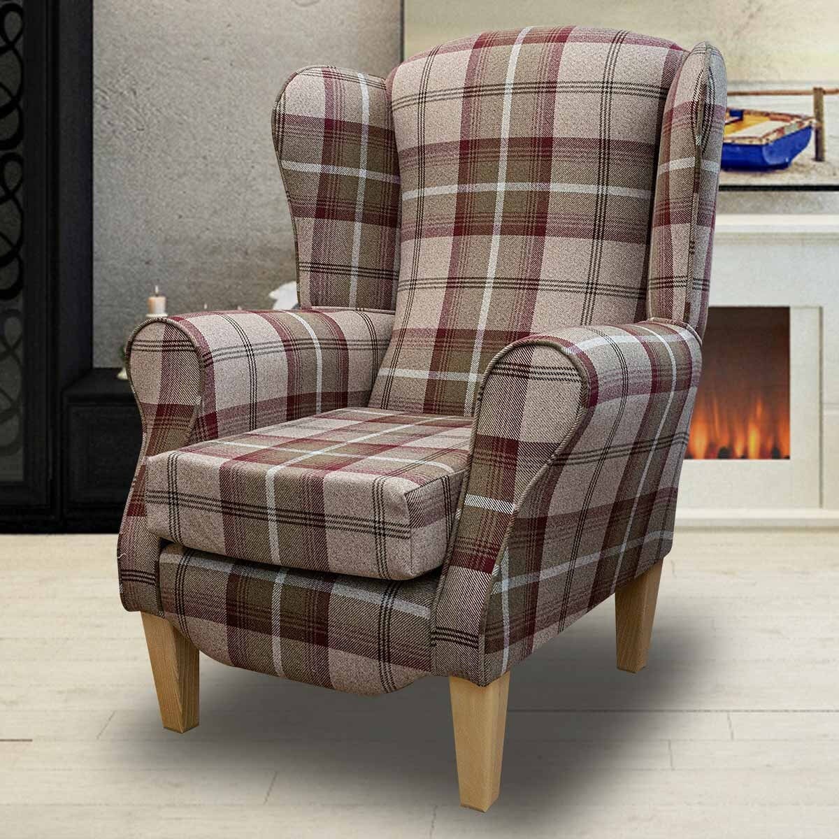 Luxury Brown Tartan Handmade Padded Wingback Armchair - Etsy UK