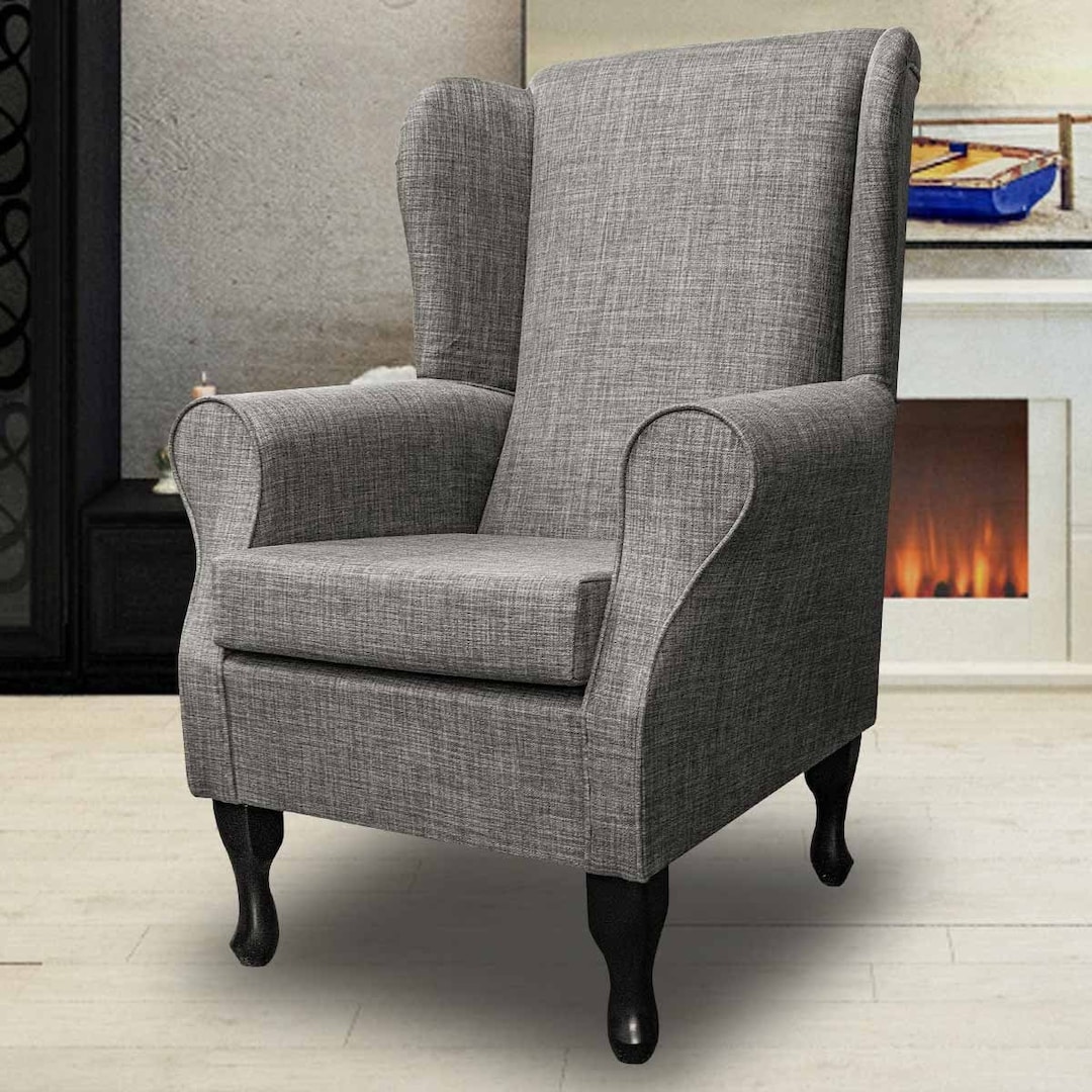 Handmade Light Grey Wingback Chair: Fireside Accent Chair - Etsy UK