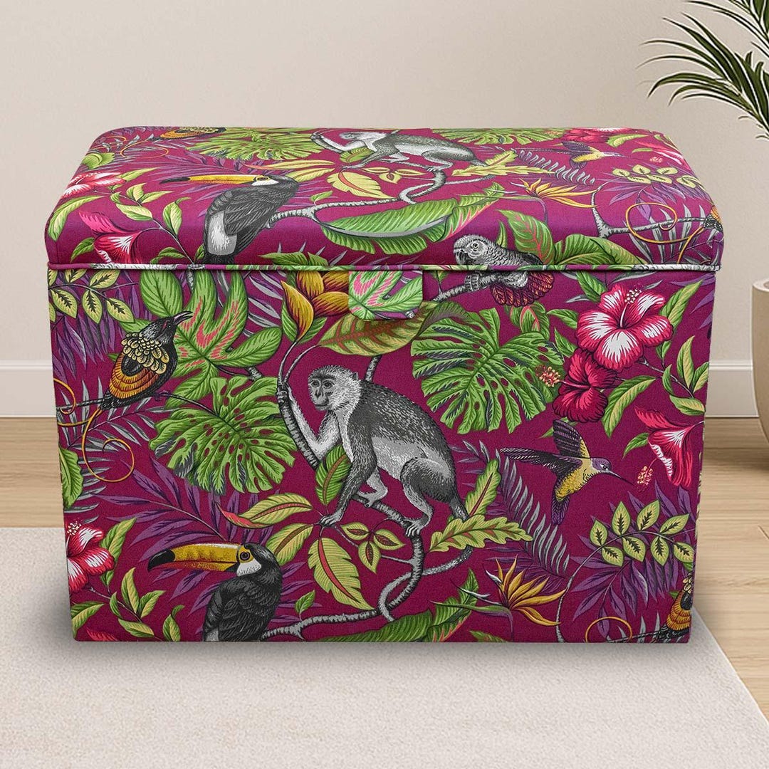 Rainforest Cranberry Storage Ottoman | Tropical Jungle Chest | Handmade ...
